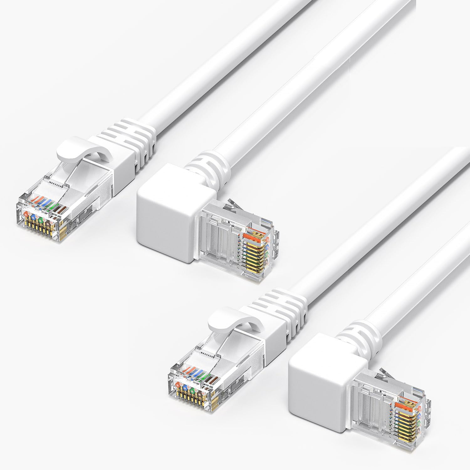 2Pack 90 Degree CAT6 Ethernet Cable White 1.5FT-UP Angle, CAT 6 Right ...
