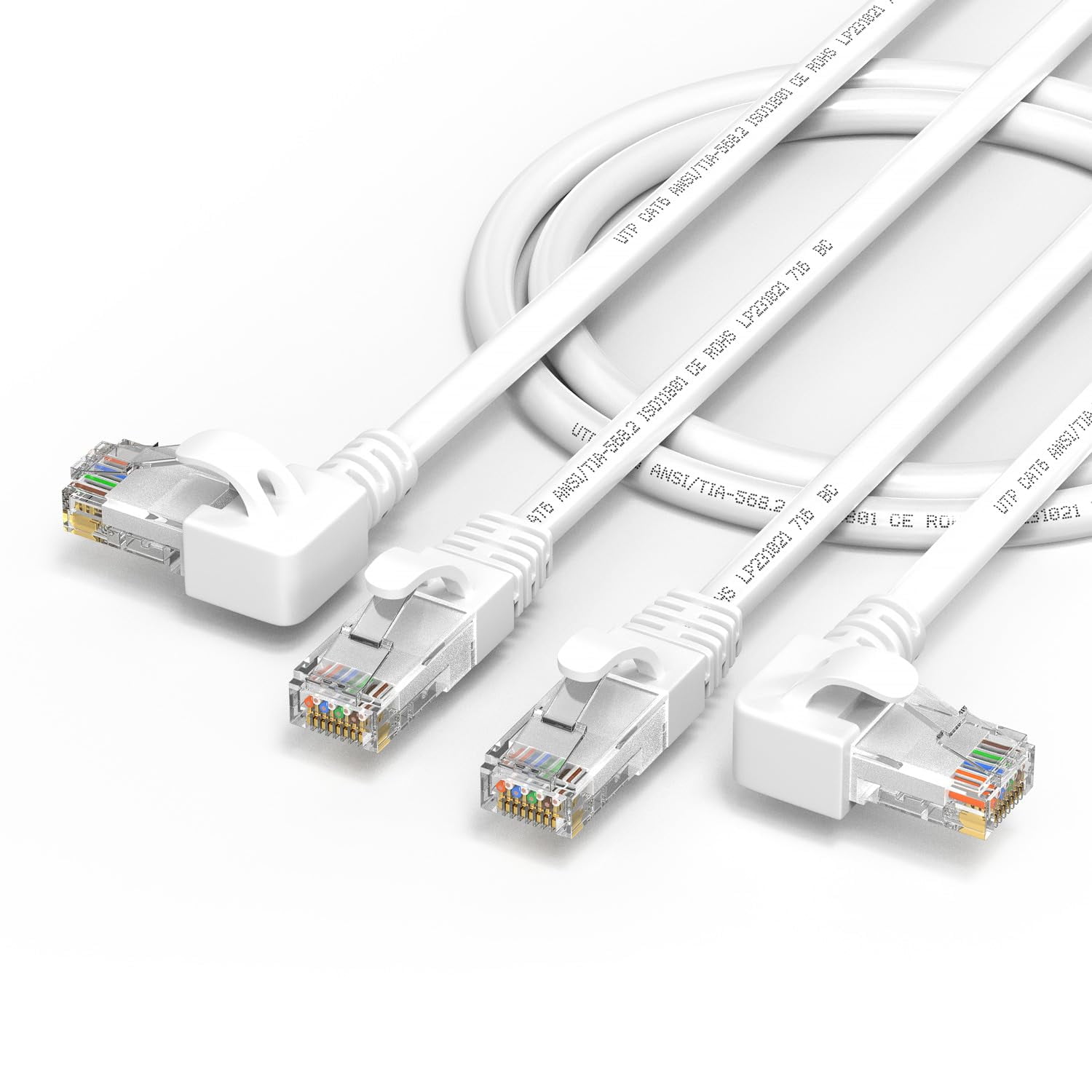 2Pack 90 Degree CAT6 Ethernet Cable White 10FT(Right+Left Angle) Combo ...
