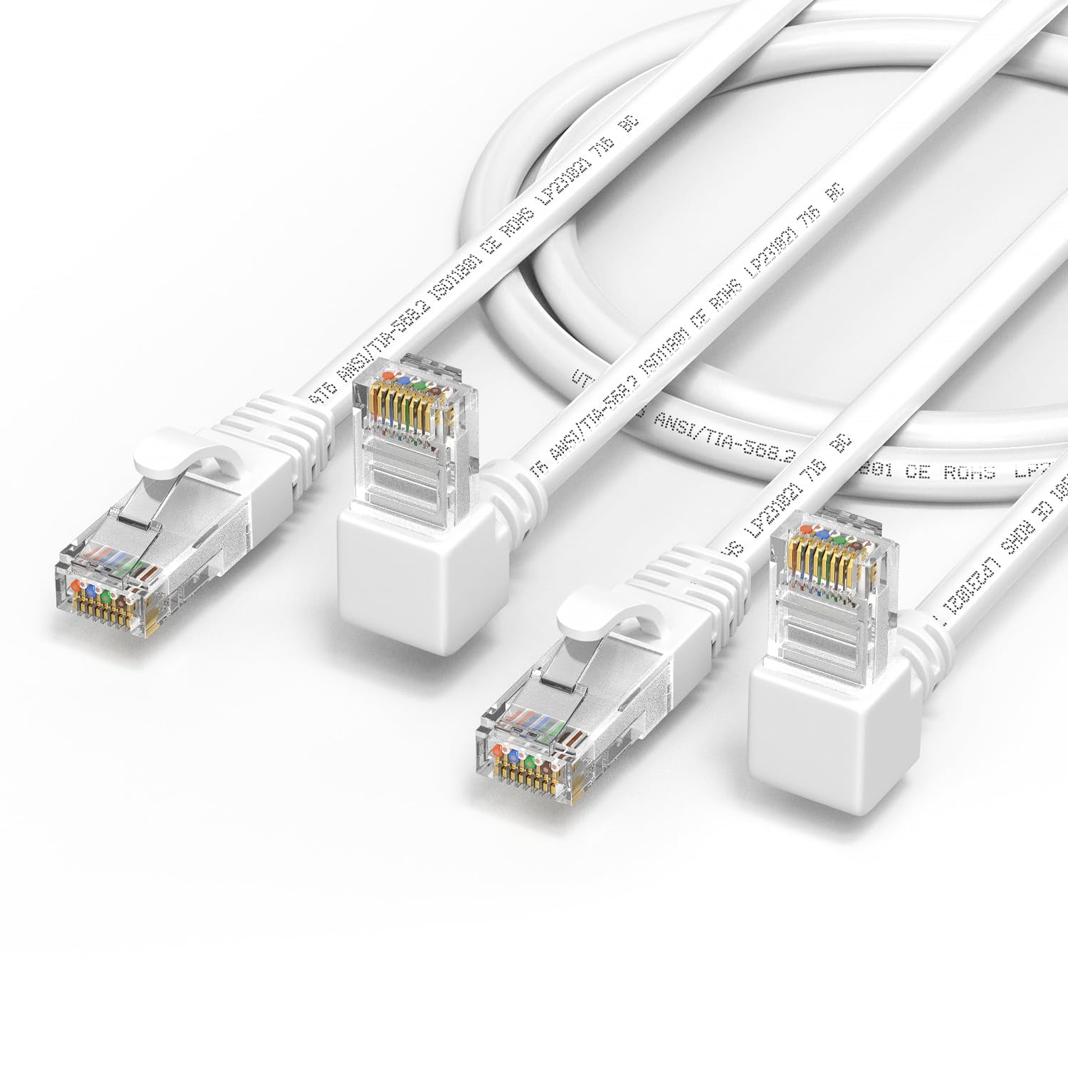 2Pack 90 Degree CAT6 Ethernet Cable White 3.3FT-UPangle, CAT 6 Right ...