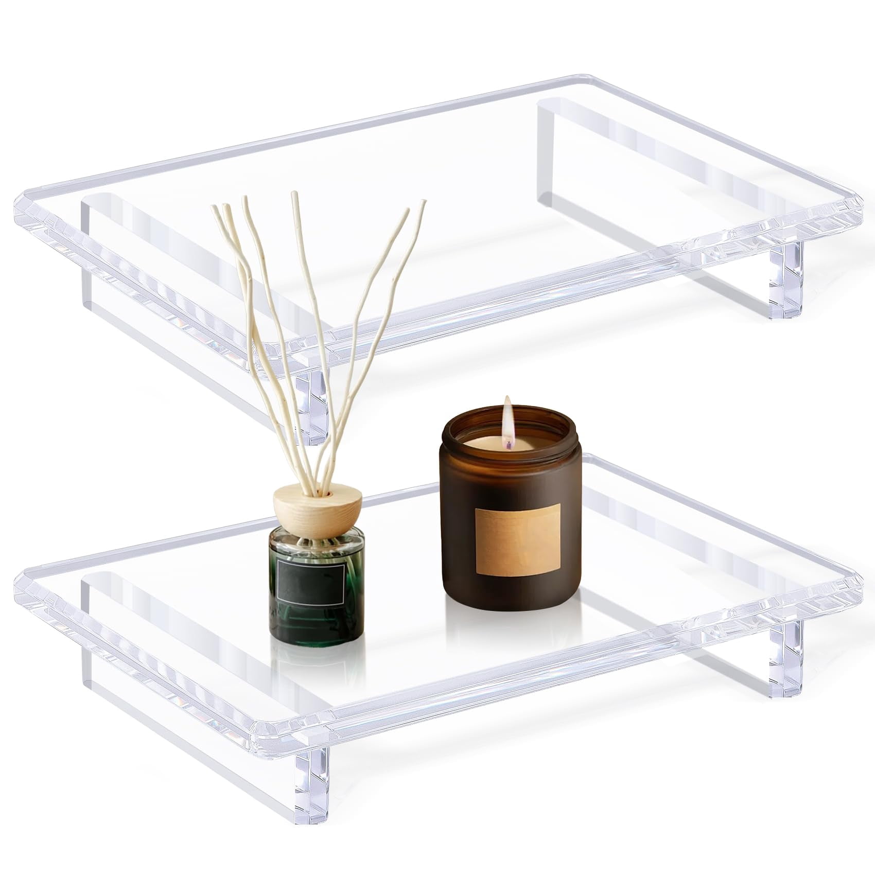 2Pack Acrylic Counter Tray Organizer. Multi-Purpose Kitchen & Bathroom ...