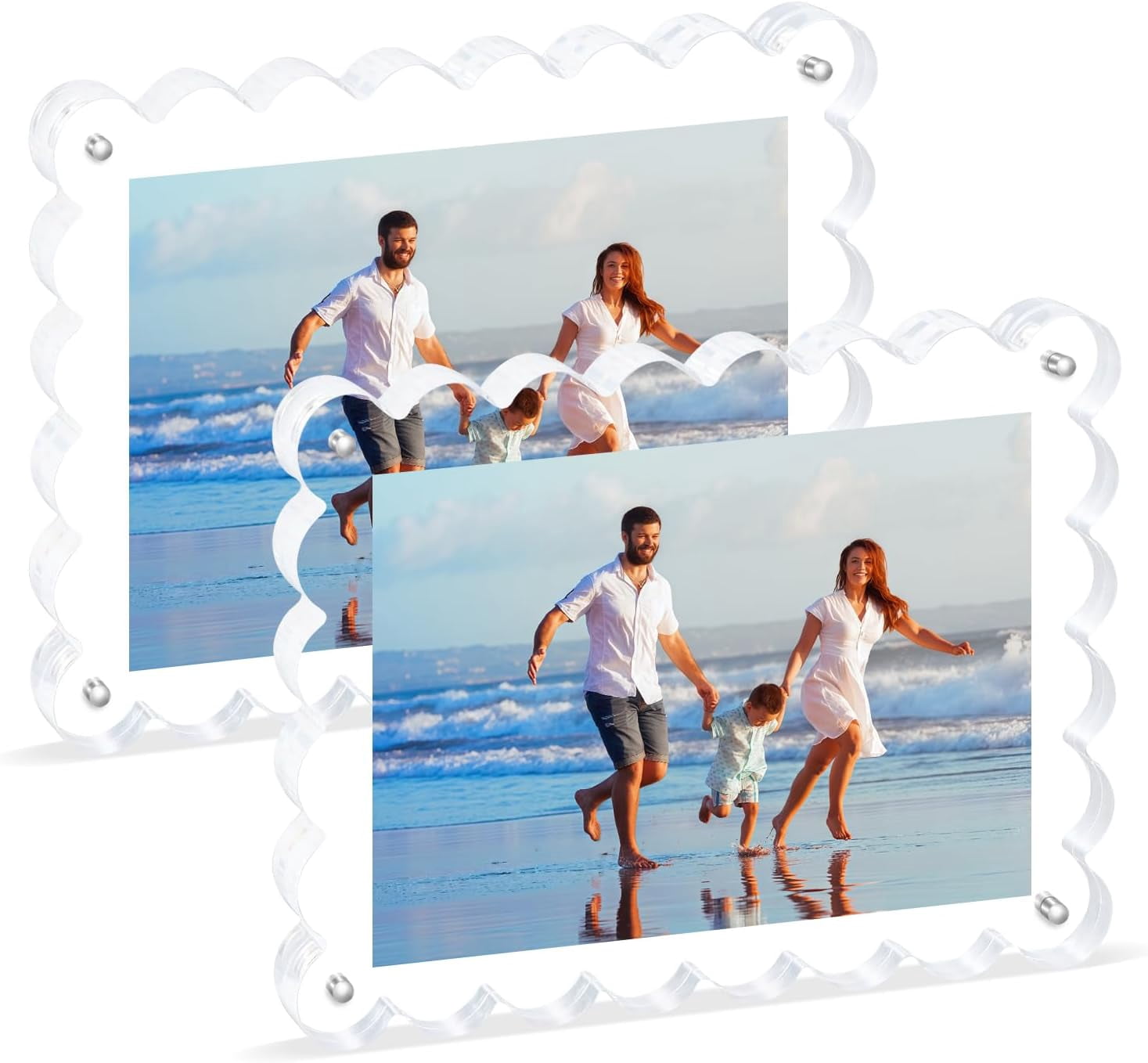 2Pack Acrylic Magnetic Photo Frame 5x7 Inch - Sleek Scalloped Design ...