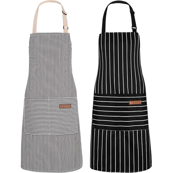 2Pack Adjustable Kitchen Apron for Women Men with 2 Pockets，Cotton ...