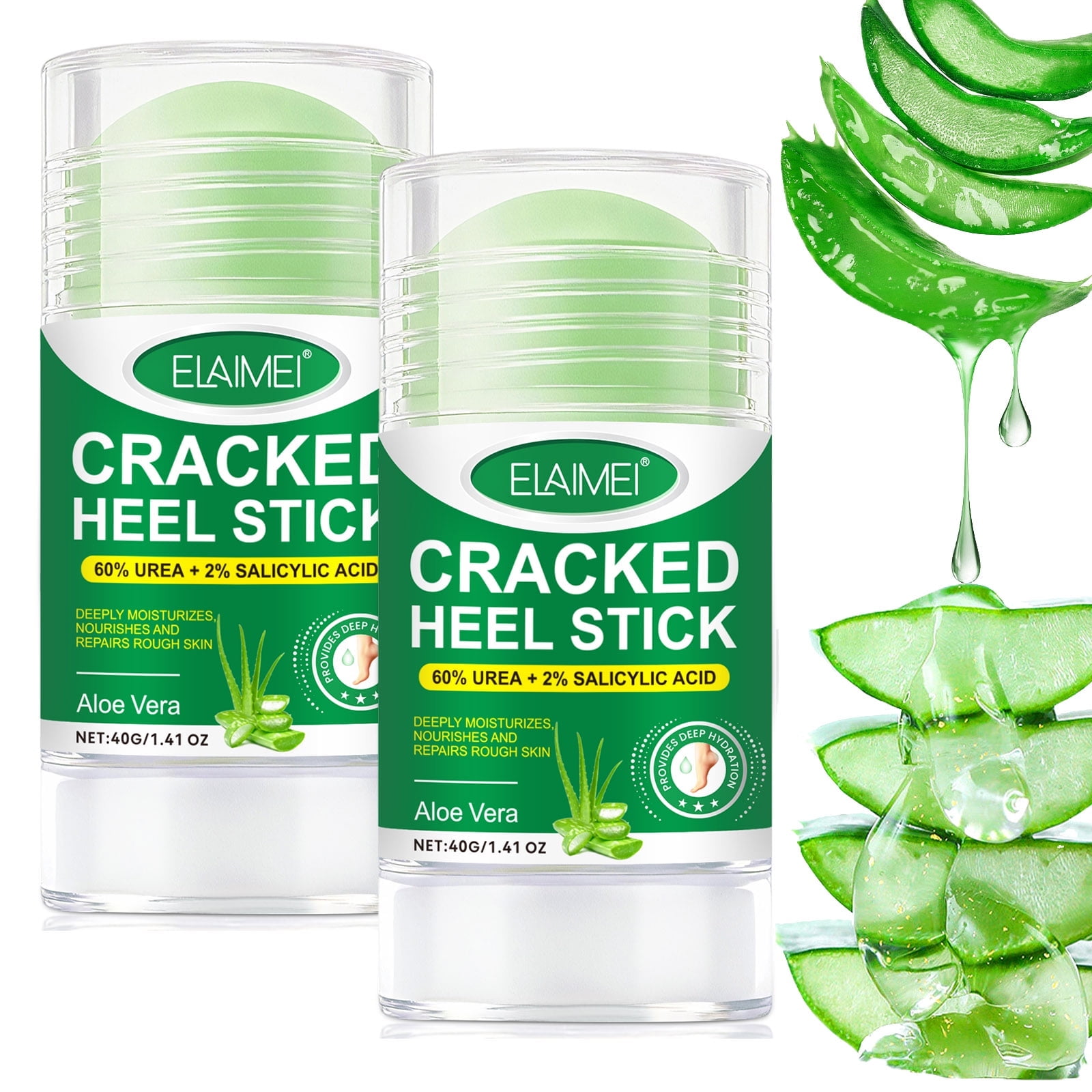 2Pack Aloe Cracked Heel Repair Stick with 60% Urea & 2% Salicylic Acid ...