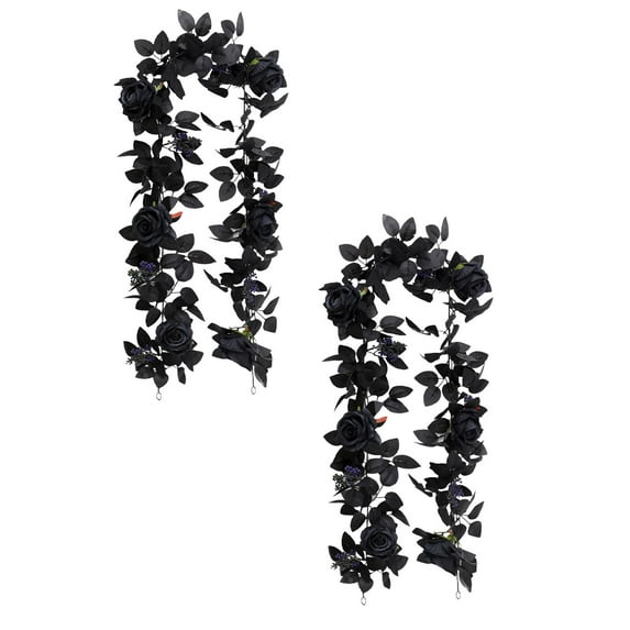 2Pack Artificial Black Rose Vine For Halloween Hanging Black Silk ...