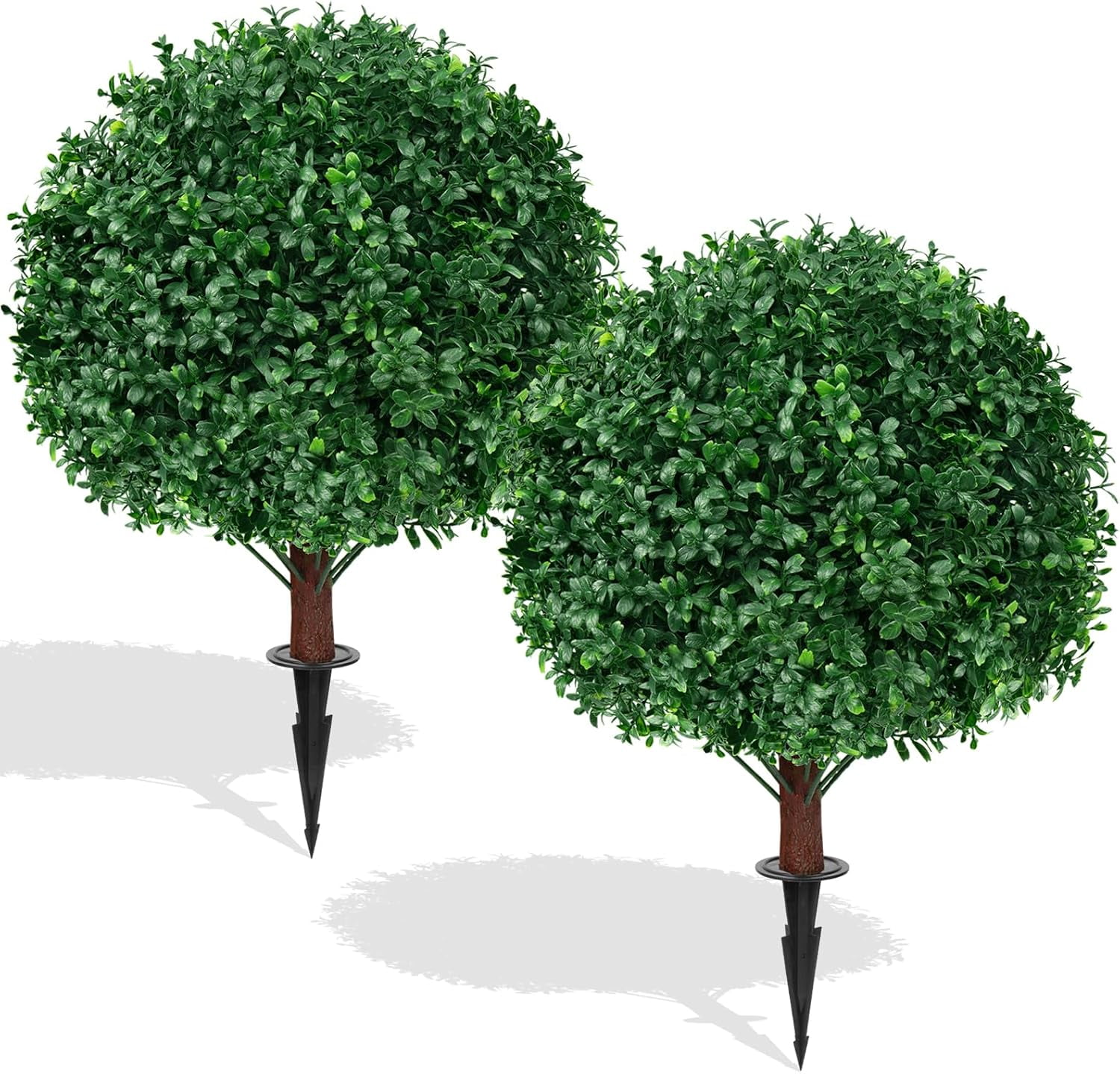 2Pack Artificial Boxwood Topiary Ball Trees, 16'' Evergreen Shrubs ...