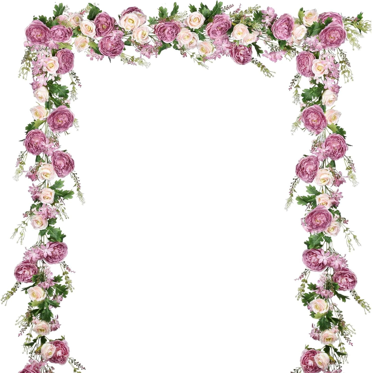 2Pack Artificial Peony Flower Garland - Silk Peony Garland with Pink ...