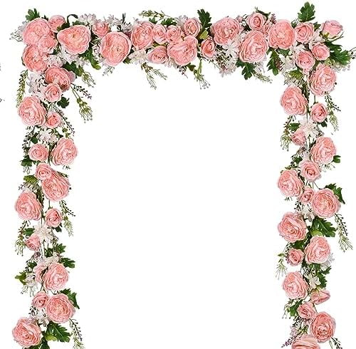 2Pack Artificial Peony Flower Garland - Silk Peony Garland with Pink ...