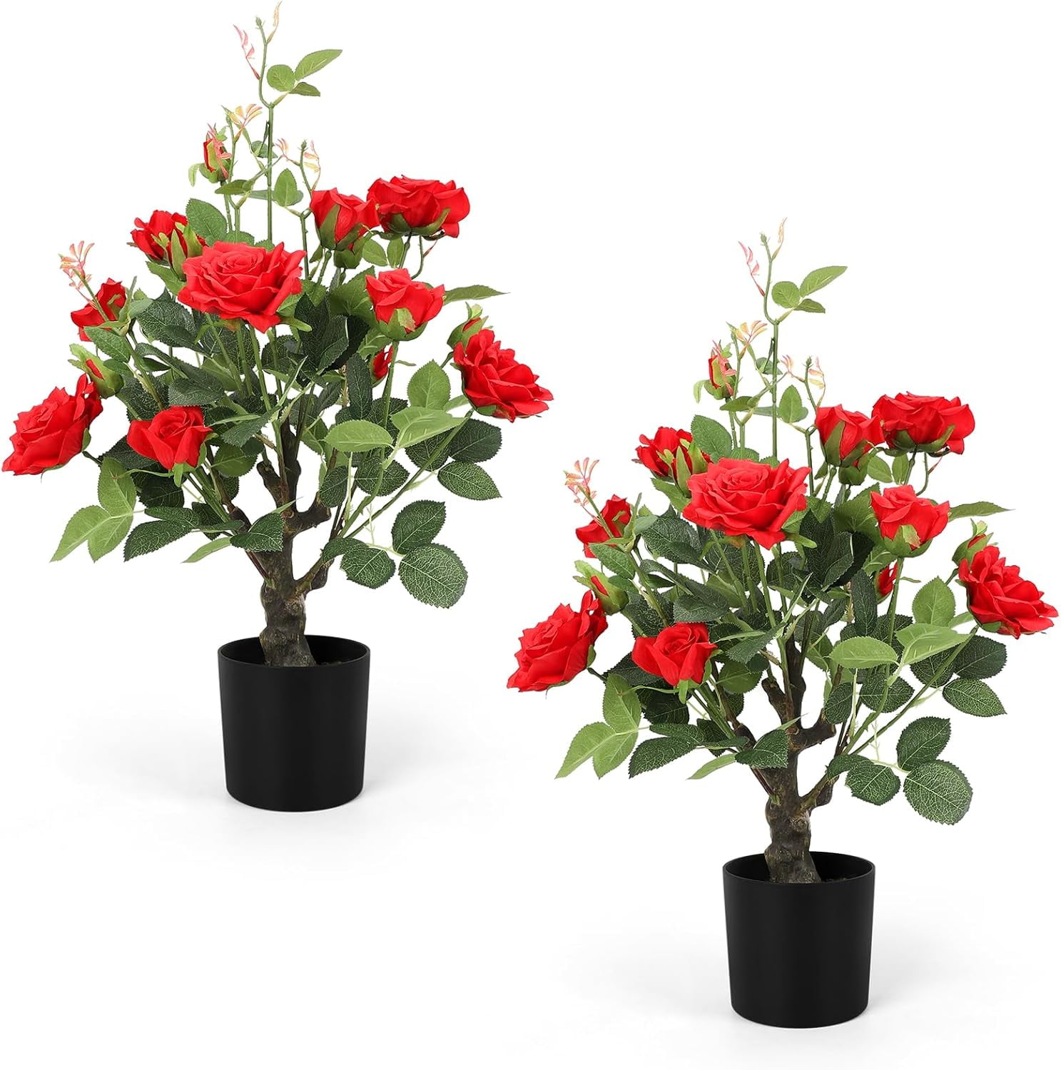 2Pack Artificial Rose Flower Trees, 24Inch Red Faux Rose Tree with ...