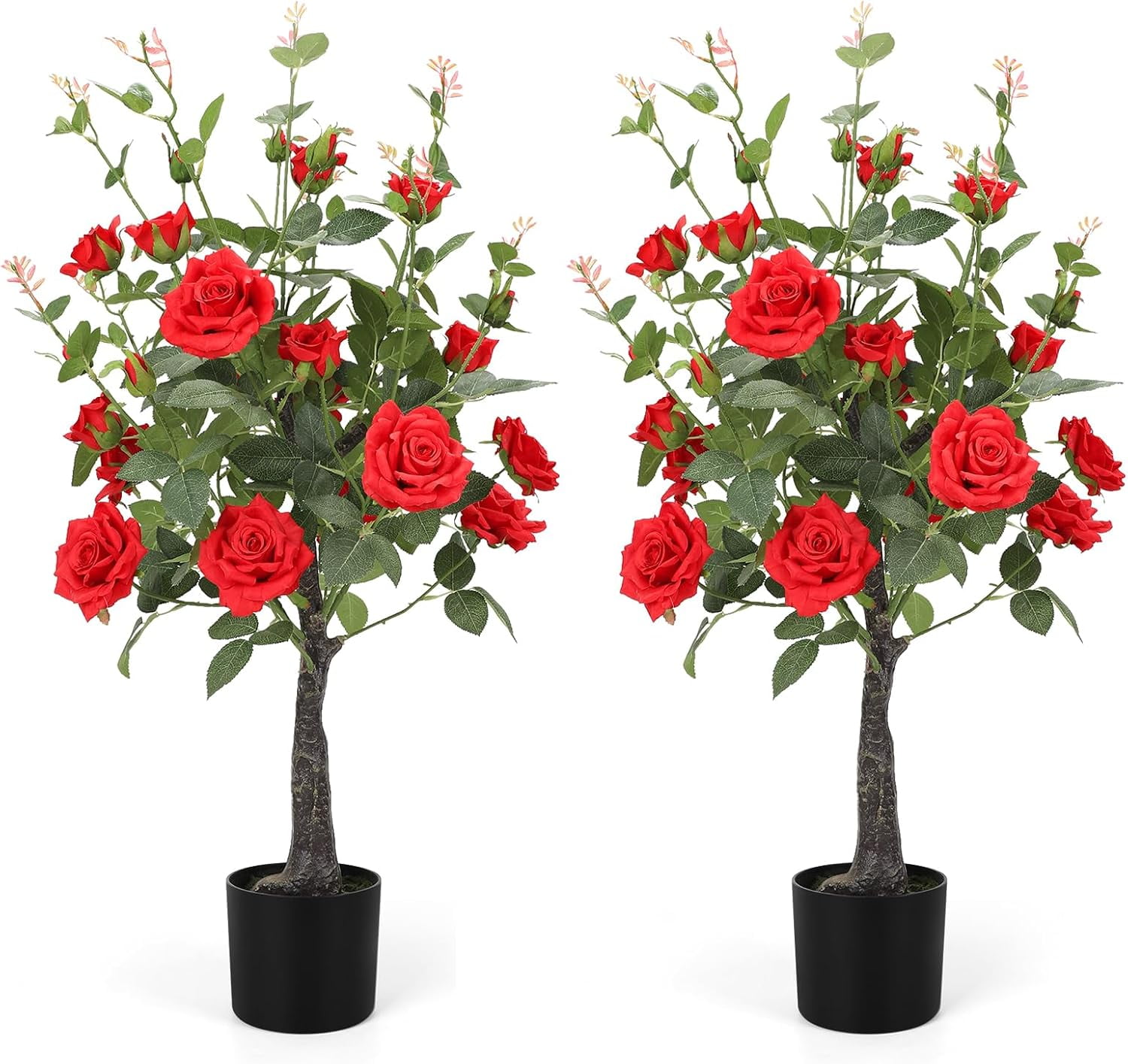 2Pack Artificial Rose Flower Trees, 42Inch Red Faux Rose Tree with ...