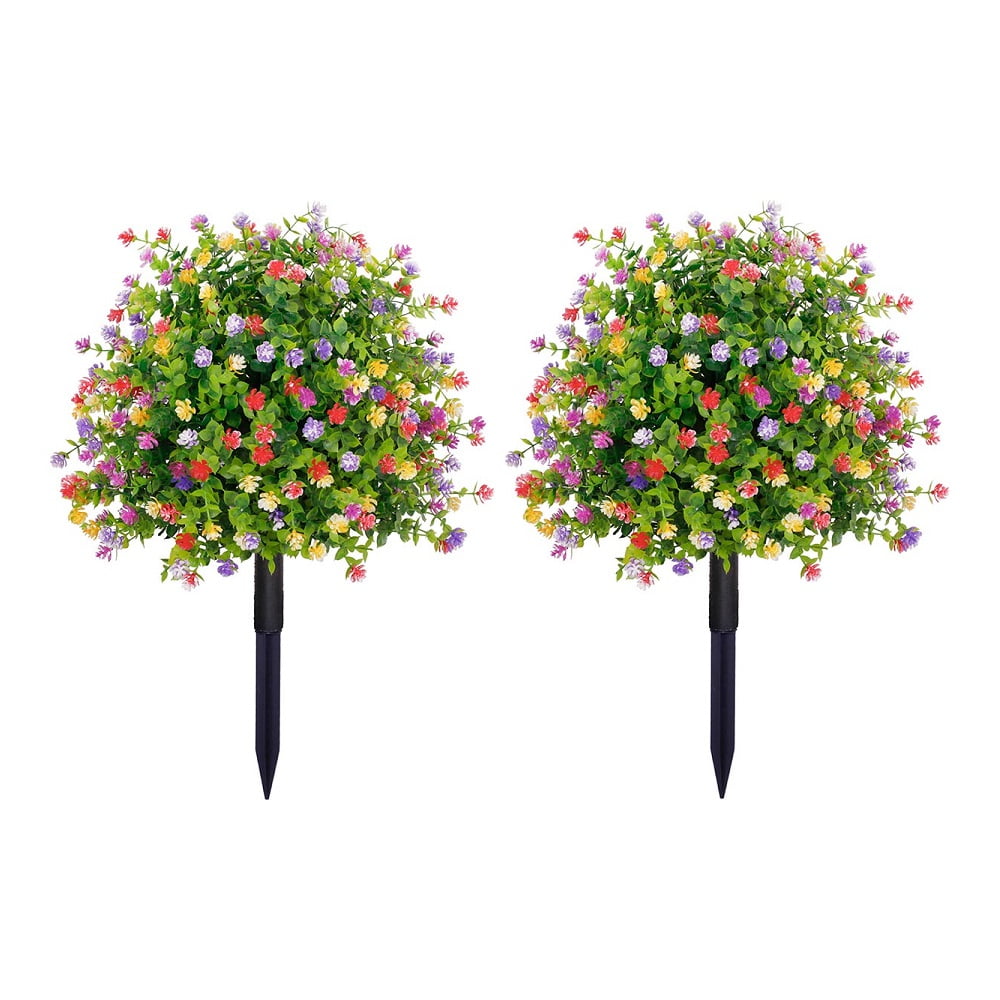 2Pack Artificial Spring Flower Bouquet with Stake, Fake Violet ...