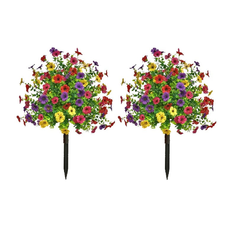 2Pack Artificial Spring Flower Bouquet with Stake, Fake Violet ...