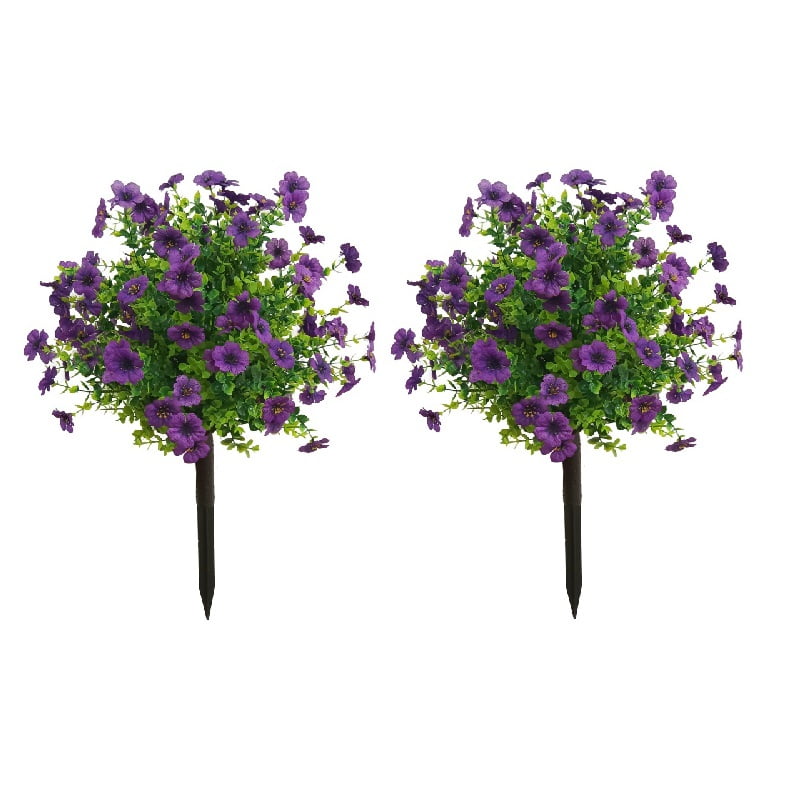 2Pack Artificial Spring Flower Bouquet with Stake, Fake Violet ...