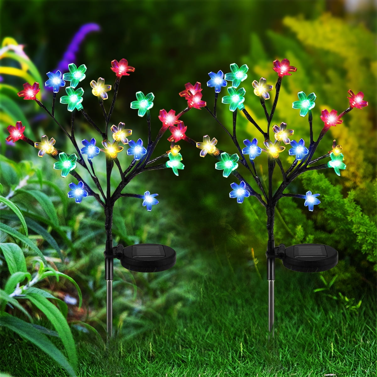 "QISHI 2-Pack 20 LED Solar Flower Lights, Multi-Color Outdoor Garden ...