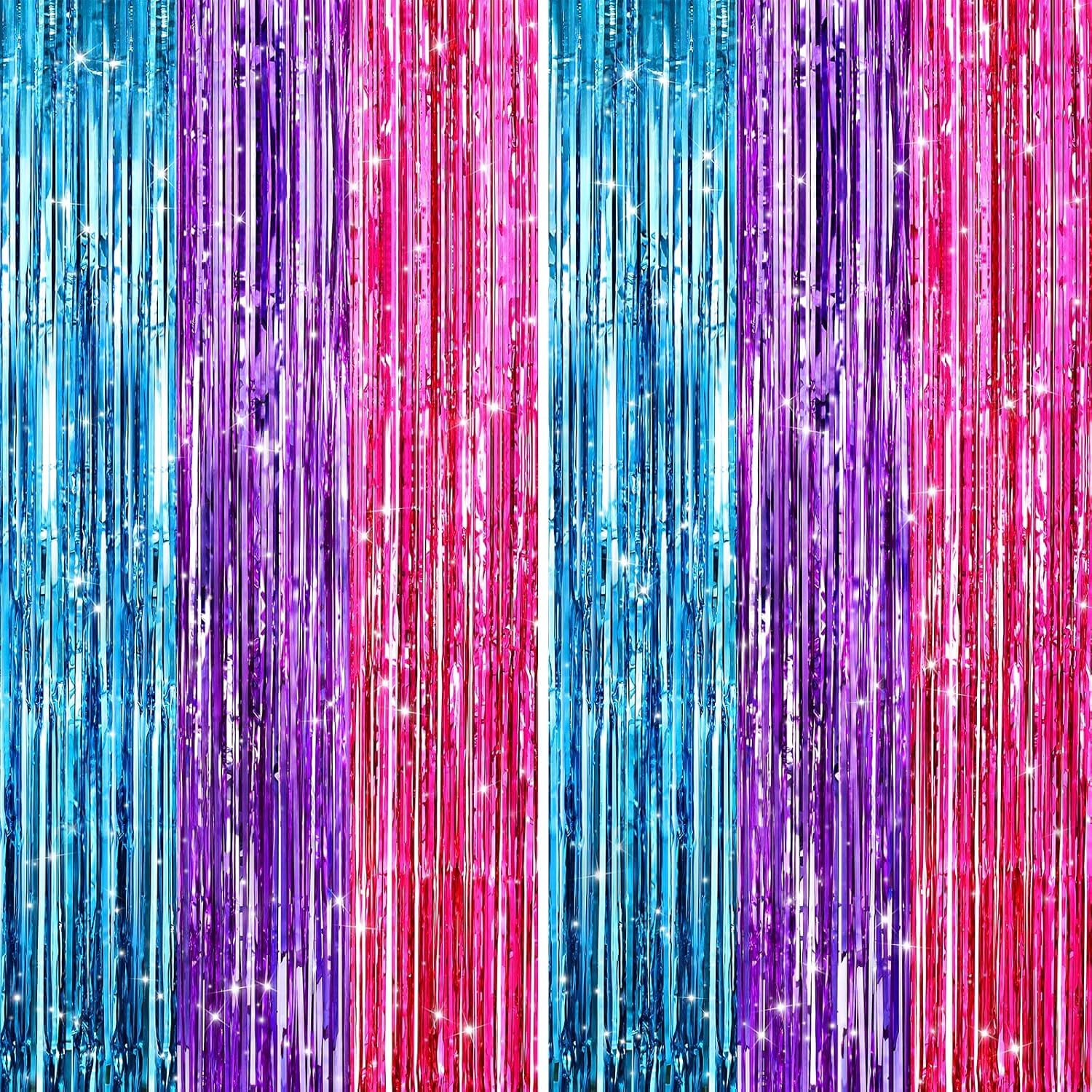 2Pack Blue Purple Pink Party Streamers, Blue Metallic Tinsel Streamers ...