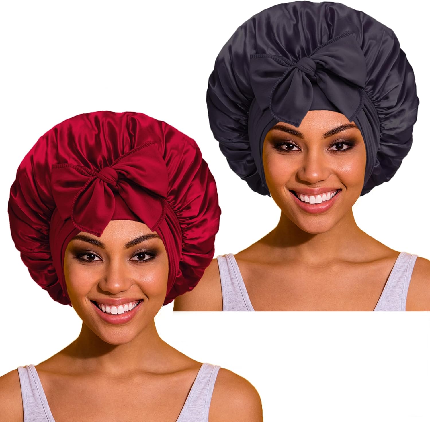 2Pack Bonnet with Tie Band, Satin Silk Bonnet for Sleeping, Sleep ...