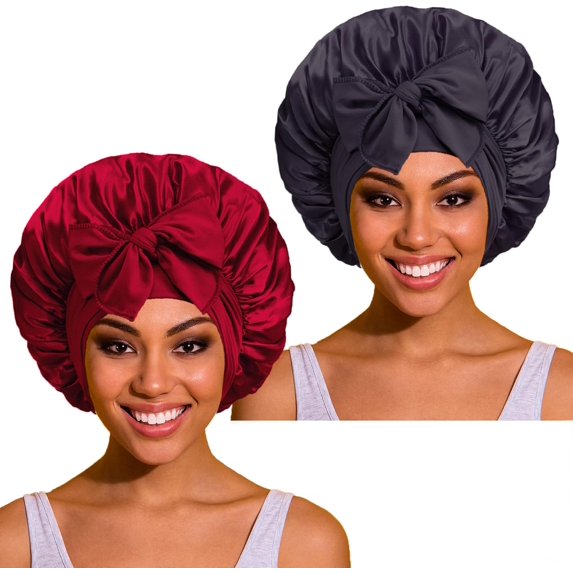 2Pack Bonnet with Tie Band, Satin Silk Bonnet for Sleeping, Sleep ...