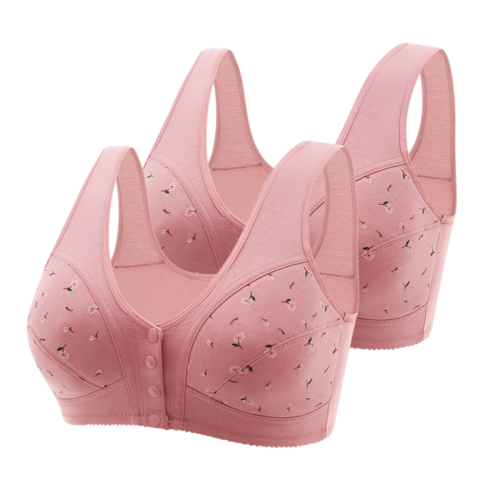 2Pack Bra Middle-Aged Elder Woman Floral Wirefree Bra Front Button ...