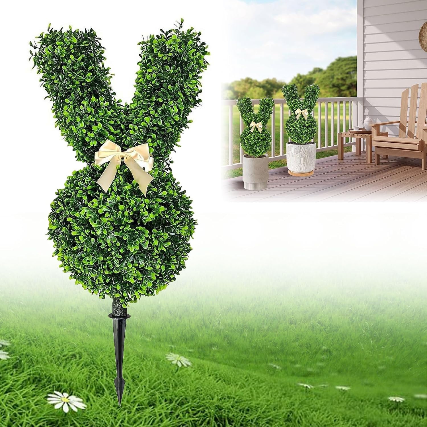 2Pack Bunny Topiary, Easter Rabbit Boxwood Topiaries Plant, Green ...