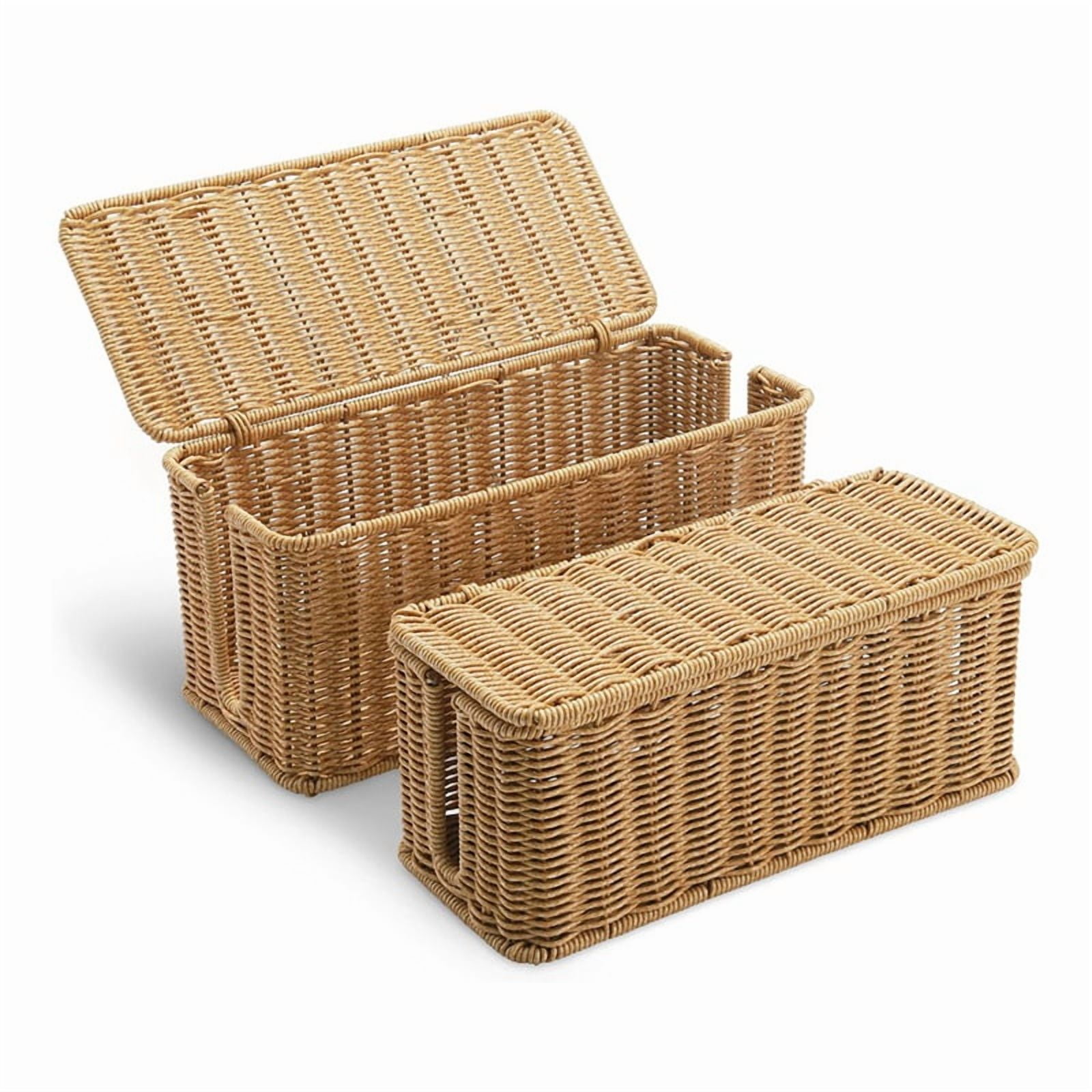 2Pack Cable Management Box, Handwoven Imitation Rattan Cord Organizer ...