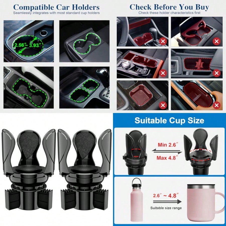 2Pack Car Cup Holder Expander Cup Holder Extender Adapter with ...
