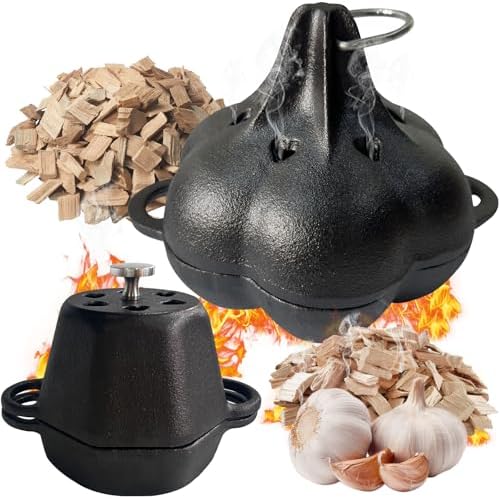 2Pack Cast Iron Smoker Roaster & Mini Garlic Roster Baker, Smoker Box ...