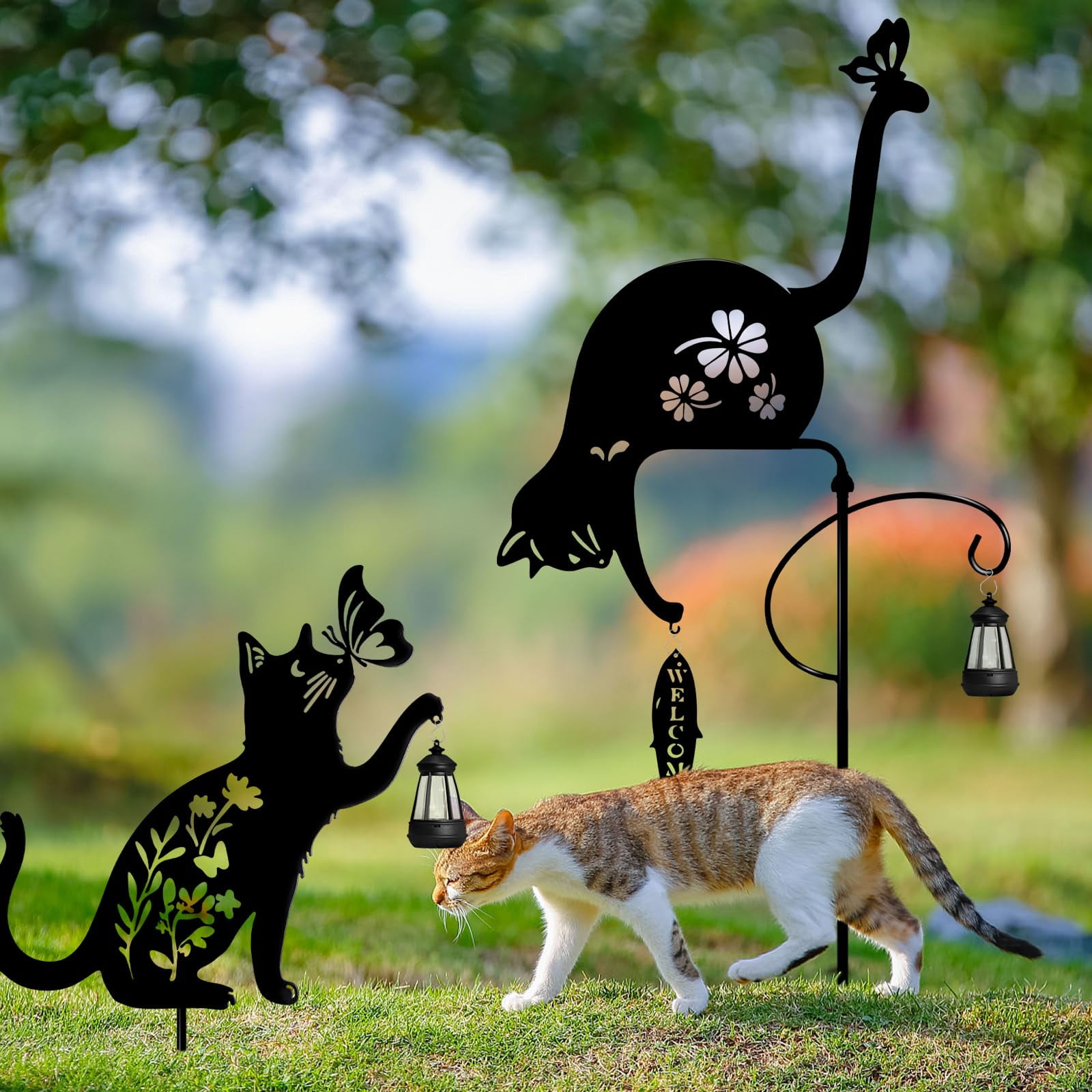 2Pack Cat Solar Lights Outdoor Garden, Black Cat Garden Decor, Black ...