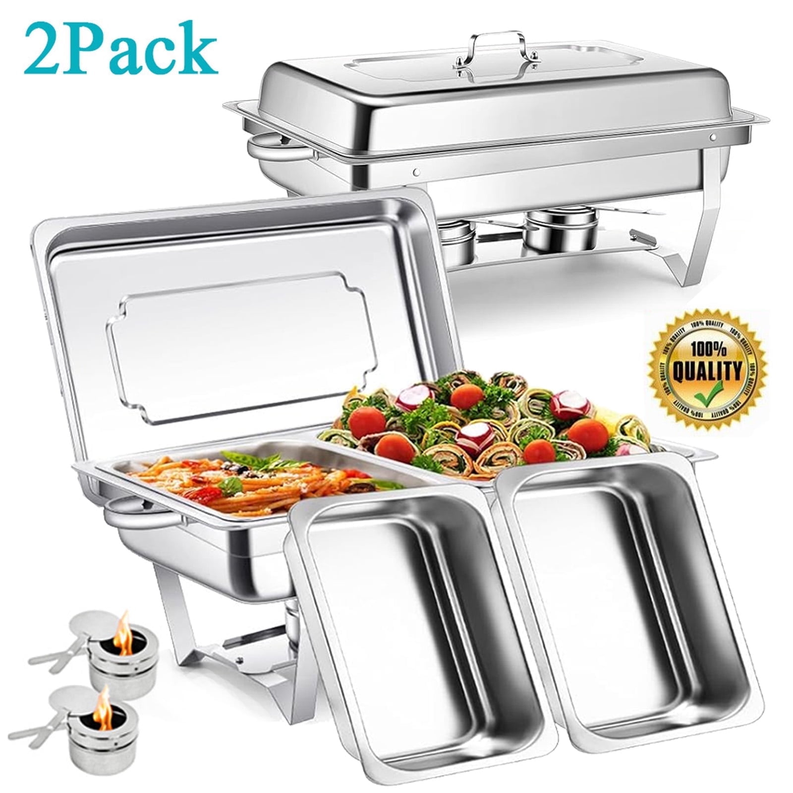 Walmart 2Pack Stainless Steel Chafing Dish Set, 8QT with 2 Half Size ...