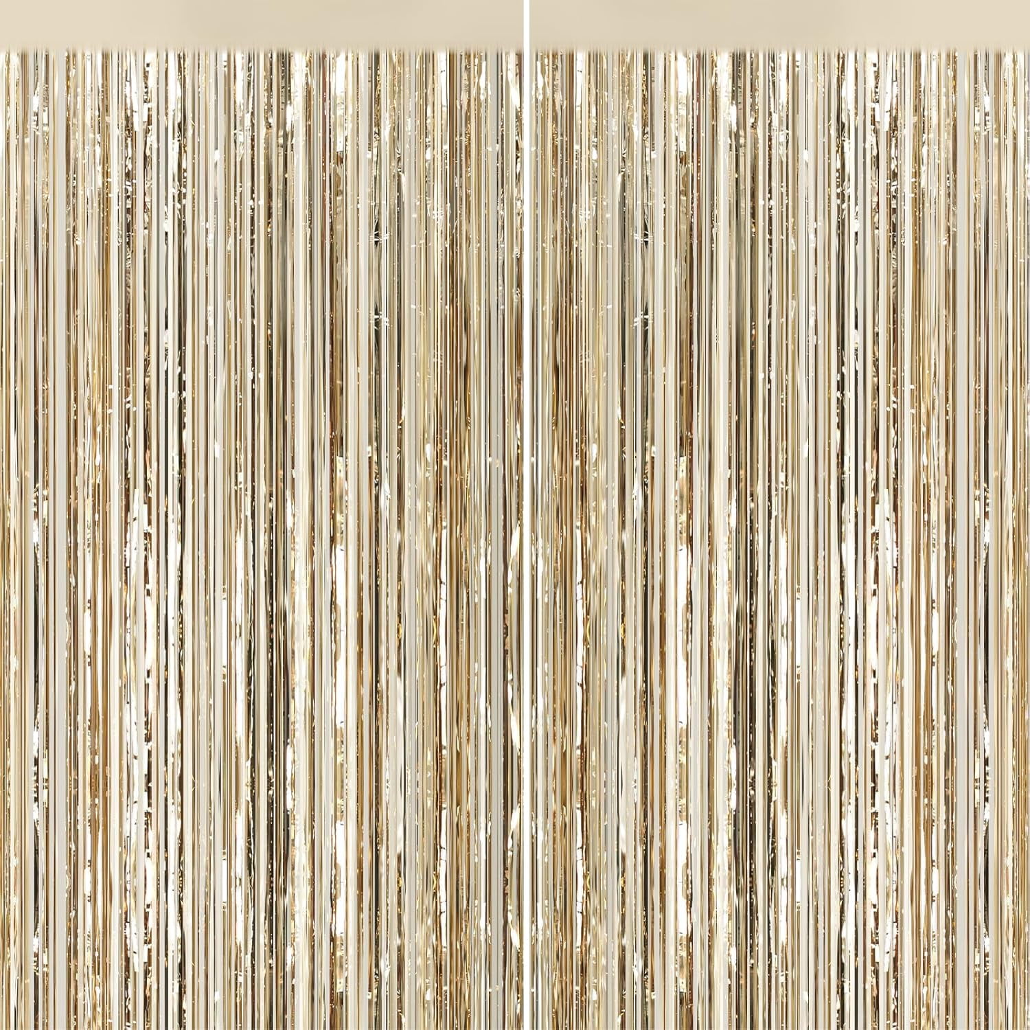 2Pack Champagne Gold Foil Fringe Backdrop Curtains, Tinsel Door ...