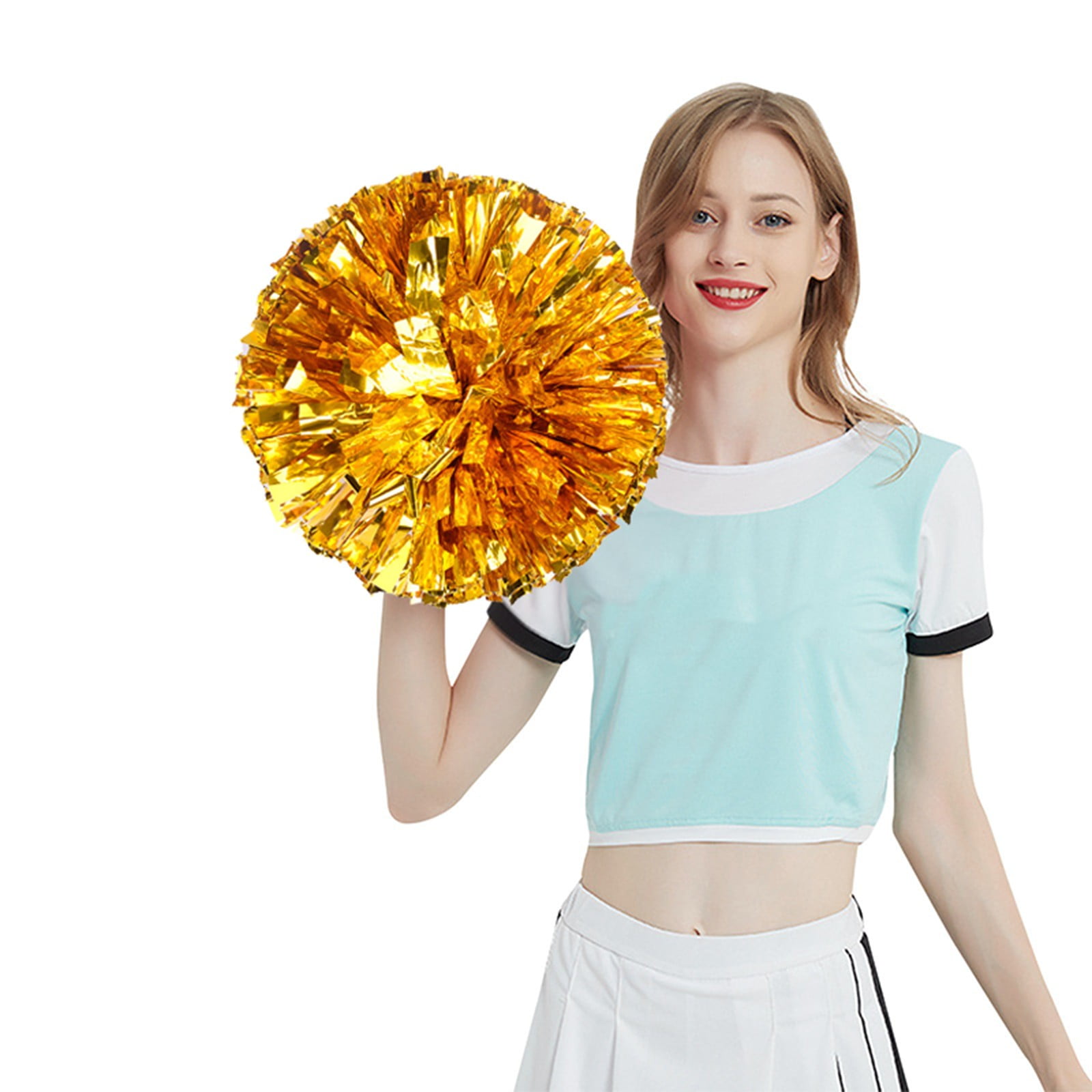 2Pack Cheerleading Pom Poms with Handle Bulk Metallic Foil Plastic Fun ...