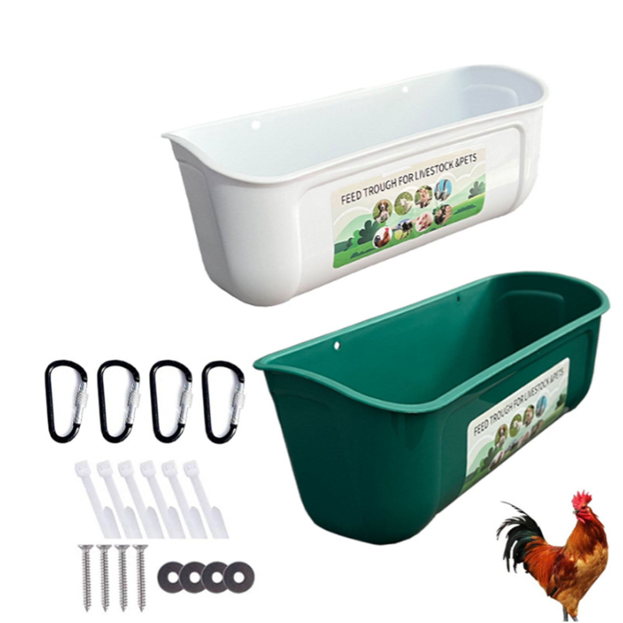 2Pack Hanging Chicken Feeder Trough & Waterer with Clips for Livestock ...