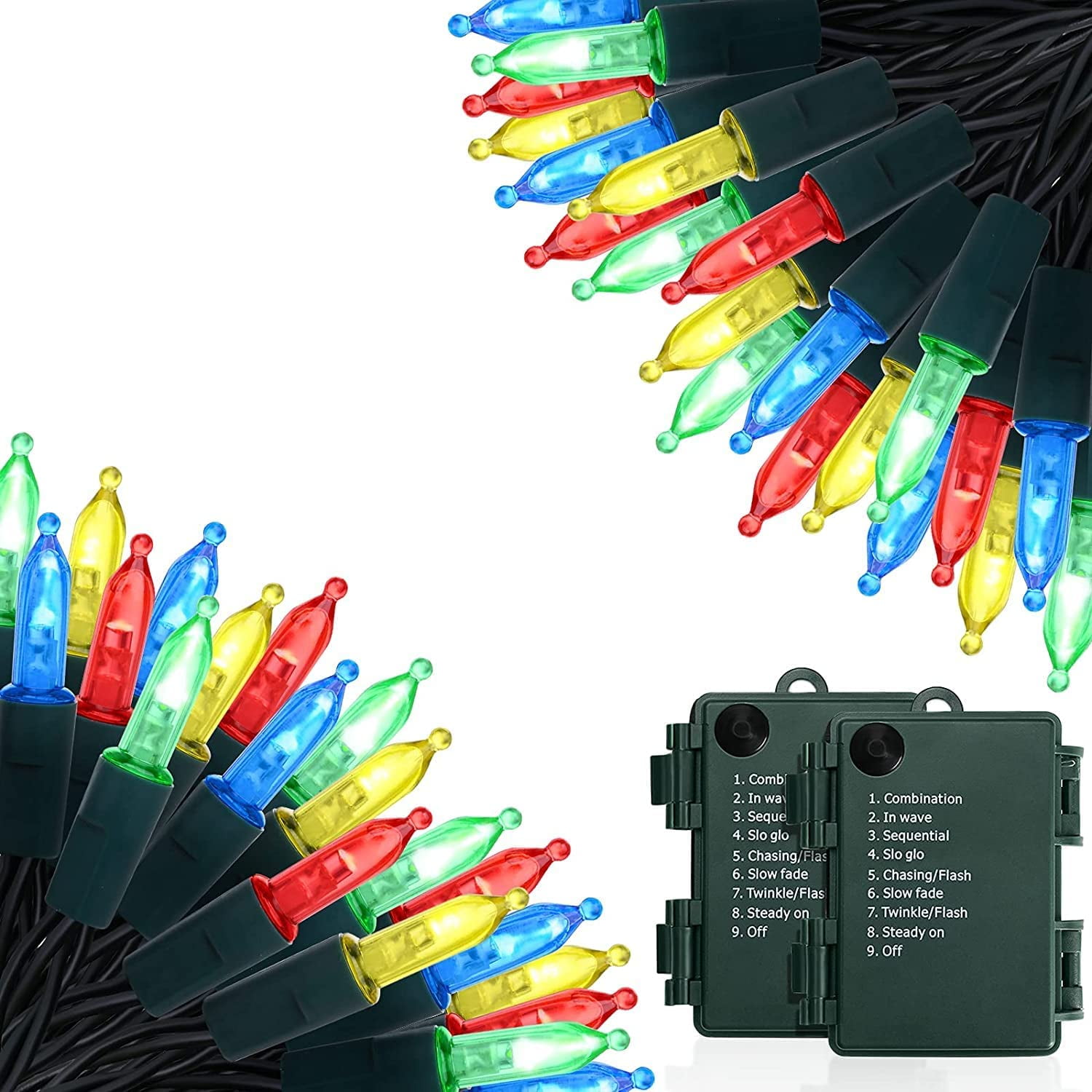 2Pack Christmas String Lights, Battery Operated 16ft 50 LED Waterproof ...