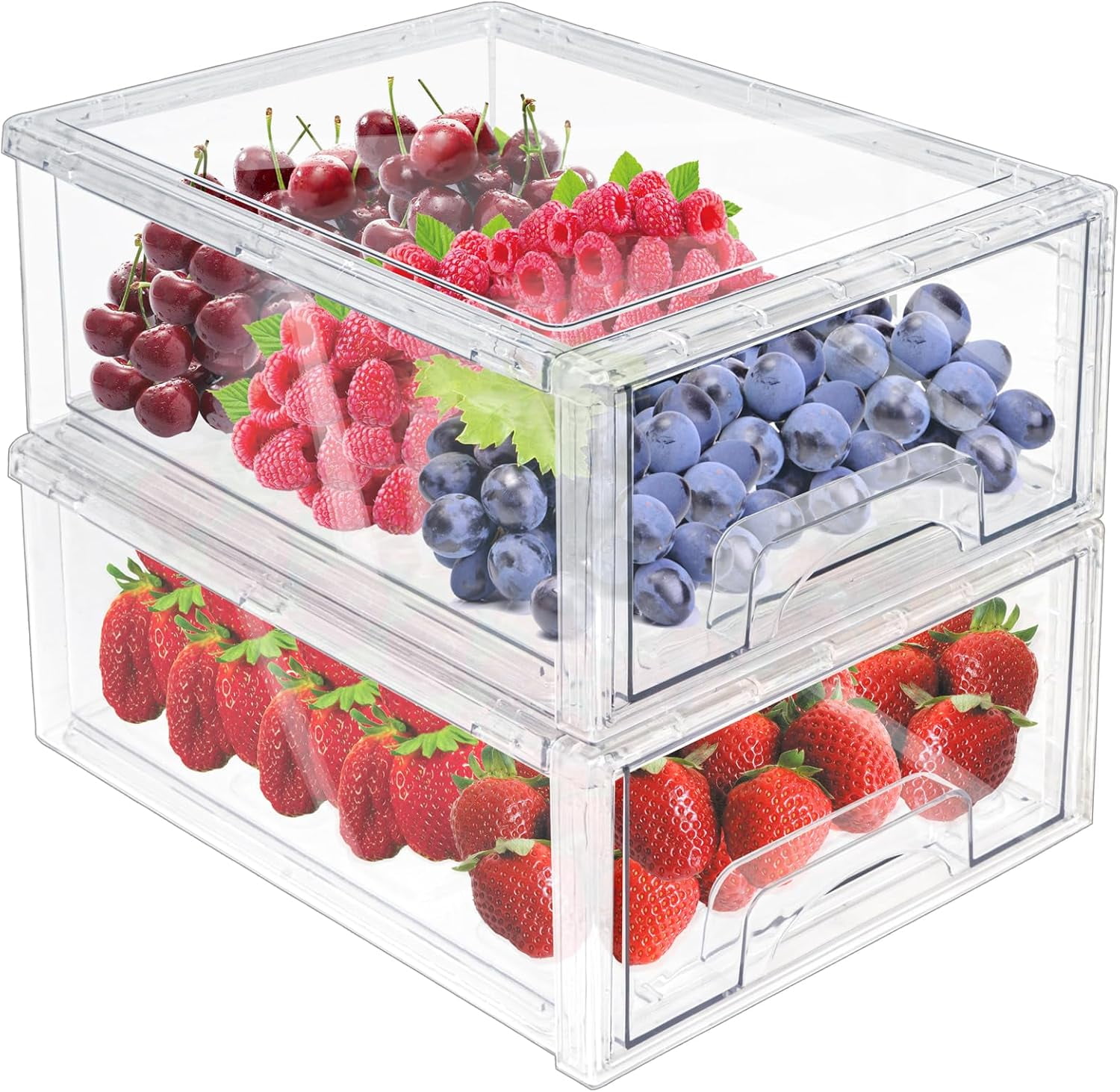 2Pack Clear Fridge Drawers Pull Out Stackable Refrigerator Drawer Organizer Bins Pantry Storage ...