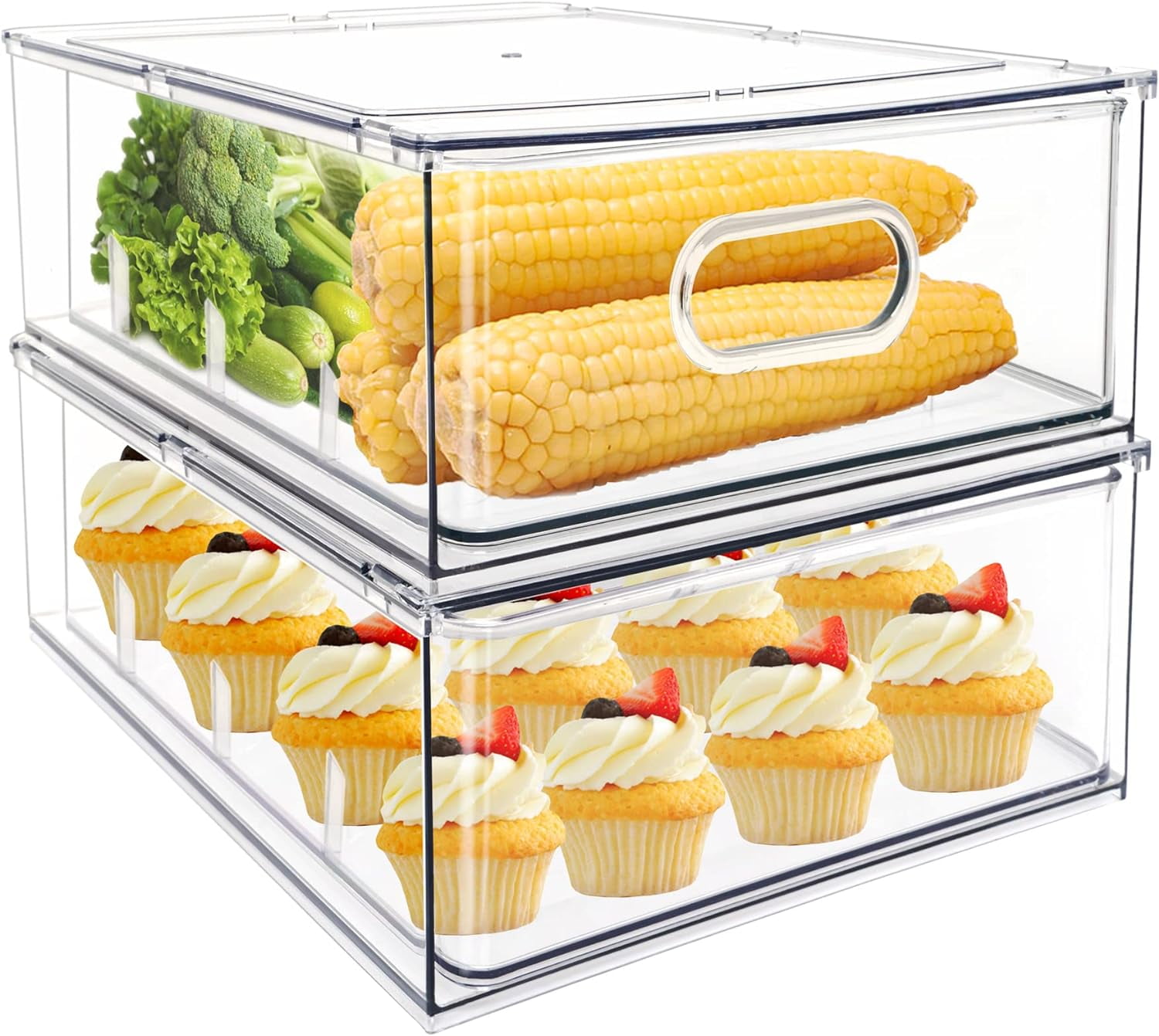 2Pack Clear Fridge Drawers Pull Out Stackable Refrigerator Drawer ...