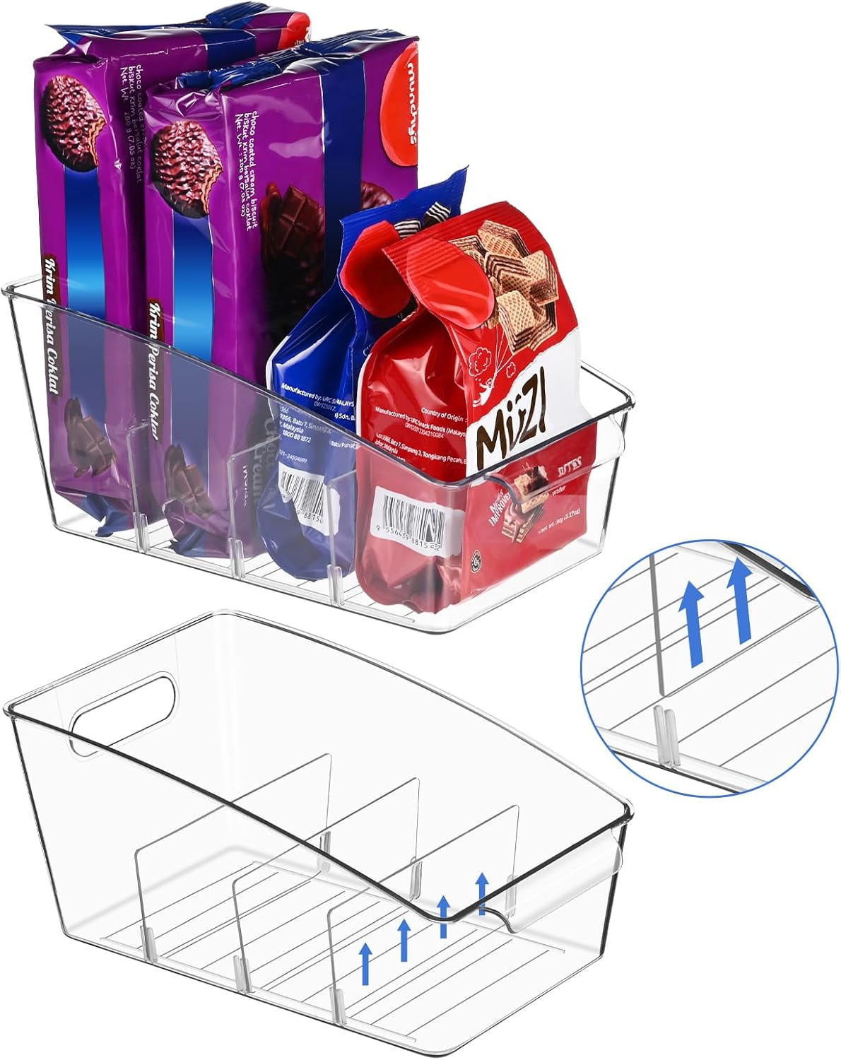 2Pack Clear Pantry Organizer Storage Bins Removable Snack Organizer ...