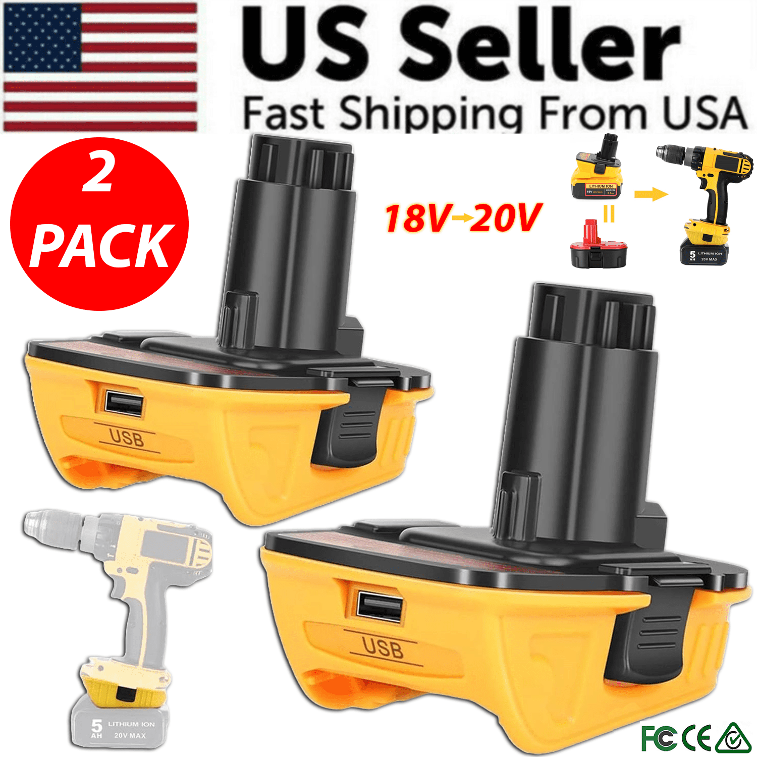 2Pack DCA1820 Battery Adapter Compatible with Dewalt 18V Tools ...
