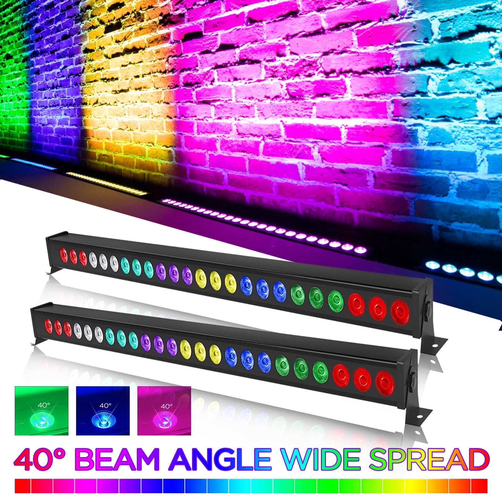 JAJALUYA 2-Pack Rectangular RGB 24 LED Wall Washer Light Bar with ...