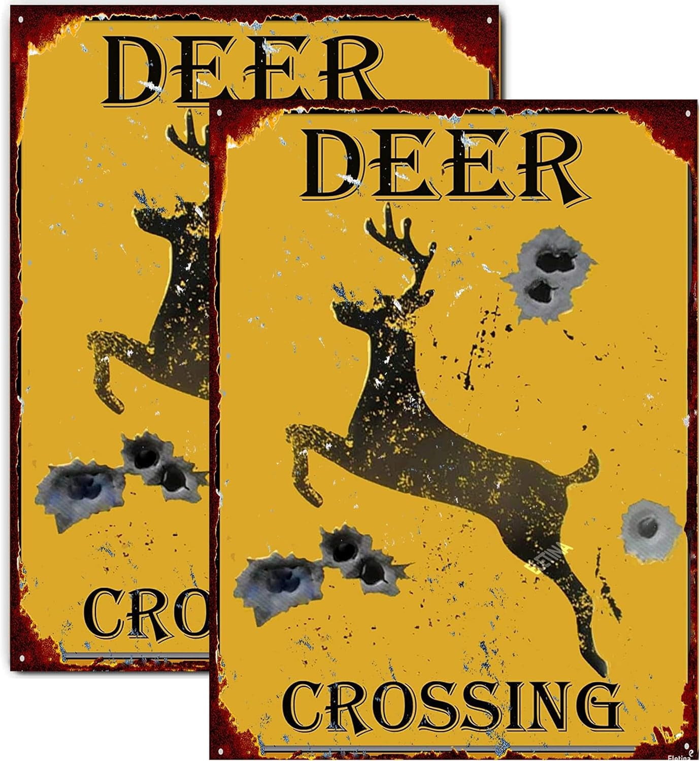 2Pack Deer Crossing Caution Yellow Sign Holes Rustic Hunting Cabin ...