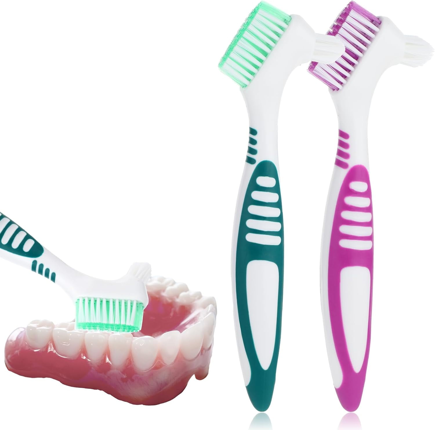 2Pack Denture Brush Denture Toothbrushes Double Sided Denture Cleaning ...