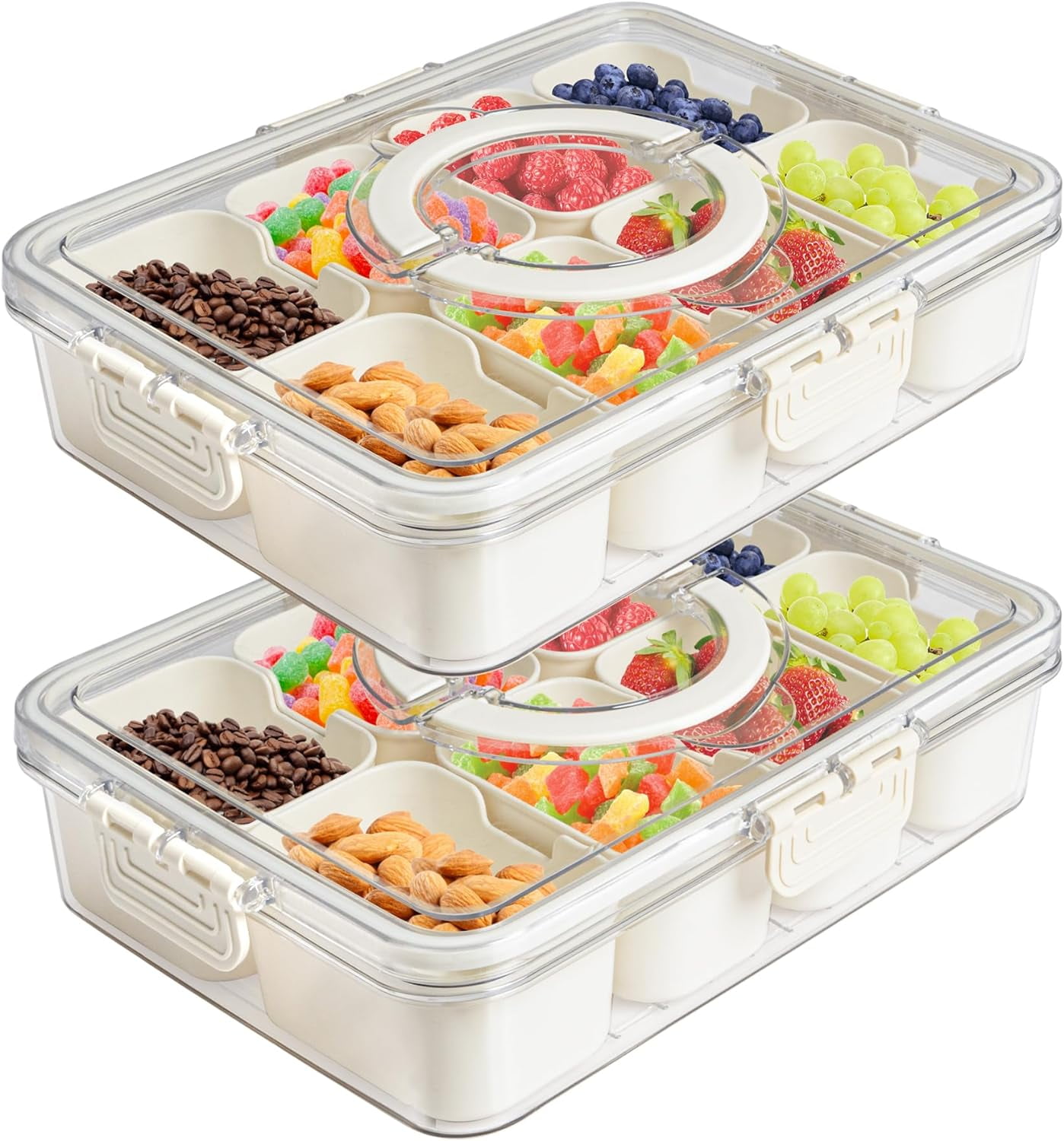 2Pack Divided Veggie Tray with Lid and Handle 8 Compartment Serving ...