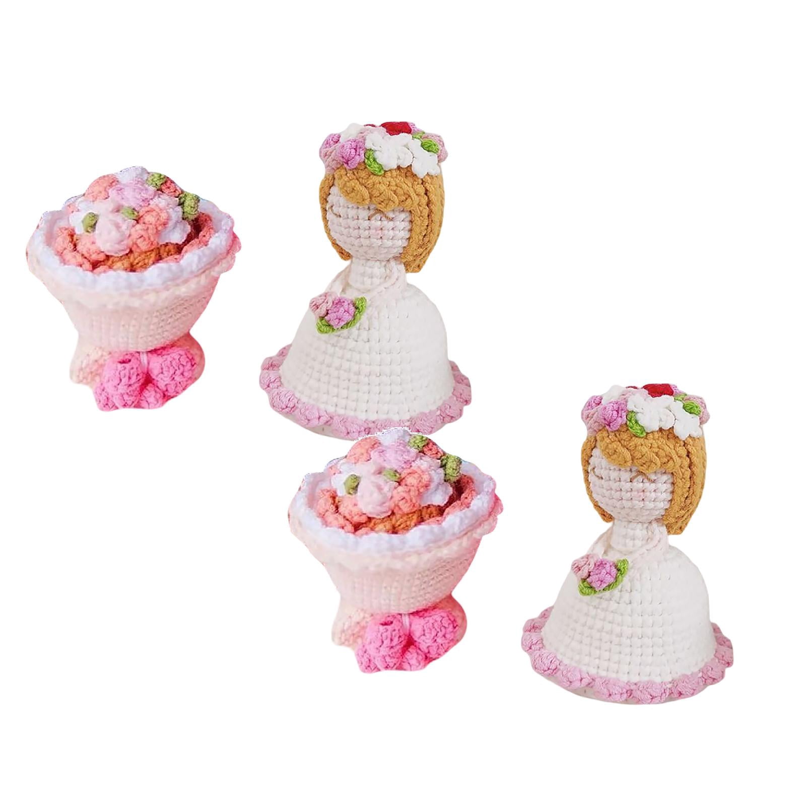 2Pack Double Crochet Flower Bouquet Doll Cute Handmade Bridal Dress ...