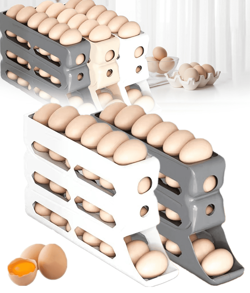 2Pack Egg Dispenser for Refrigerator, 4 Tiers Egg Holder for Fridge ...