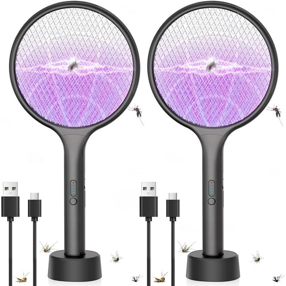 2Pack Electric Fly Swatter,4000V Bug Zapper Racket with 1500mah Battery Rechargeable,2 in 1 Fly ...