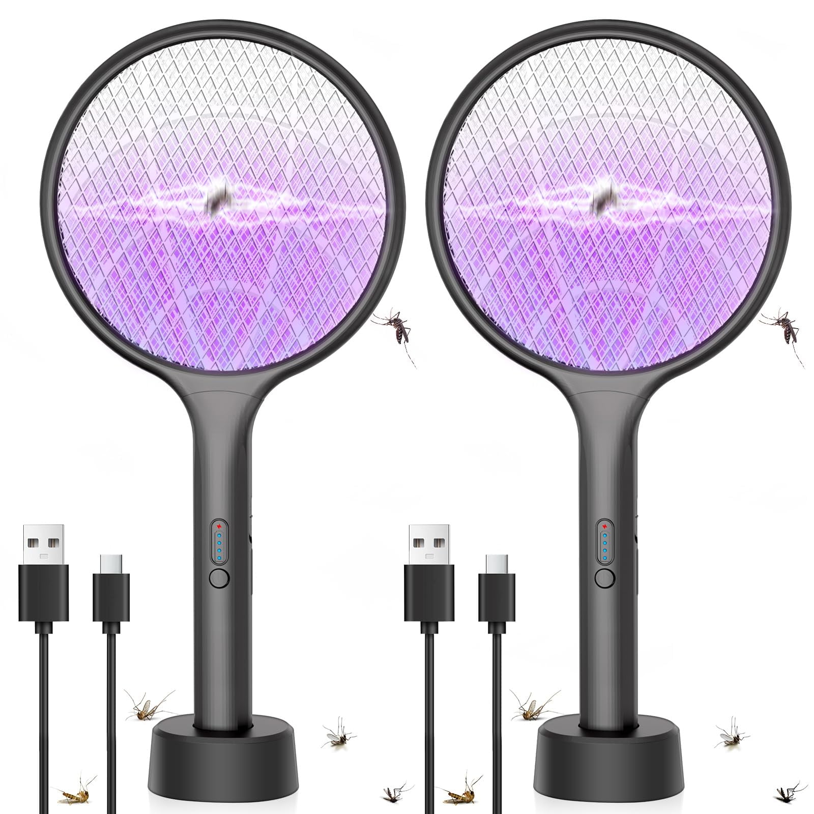 2Pack Electric Fly Swatter,4000V Bug Zapper Racket with 1500mah Battery ...