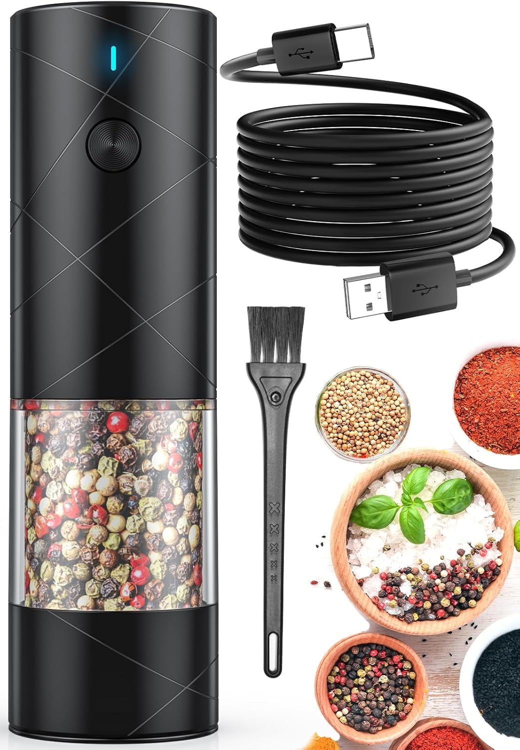 2Pack Electric Salt and Pepper Grinder Set USB Rechargeable with Warm ...