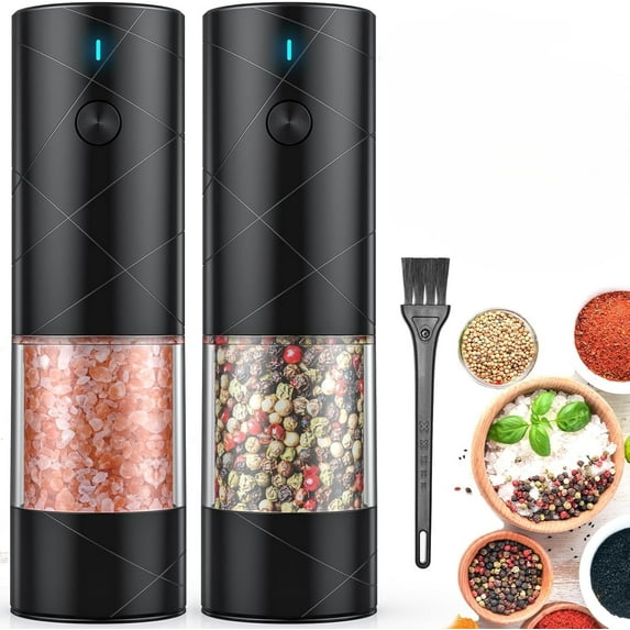 2Pack Electric Salt and Pepper Grinder Set, Adjustable Coarseness Large ...