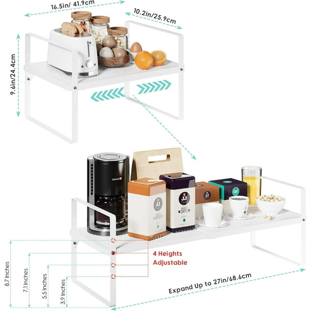 2Pack Expandable Cabinet Shelf Organizers, Stackable Metal Cabinet ...