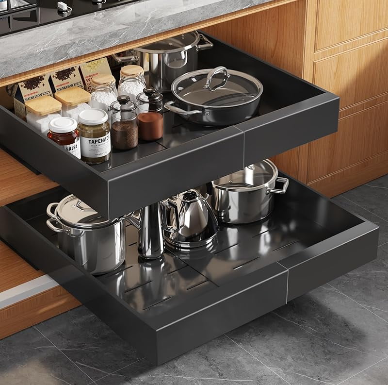2Pack Expandable Pull Out Cabinet Organizer 21"Deep with Raising Pad ...