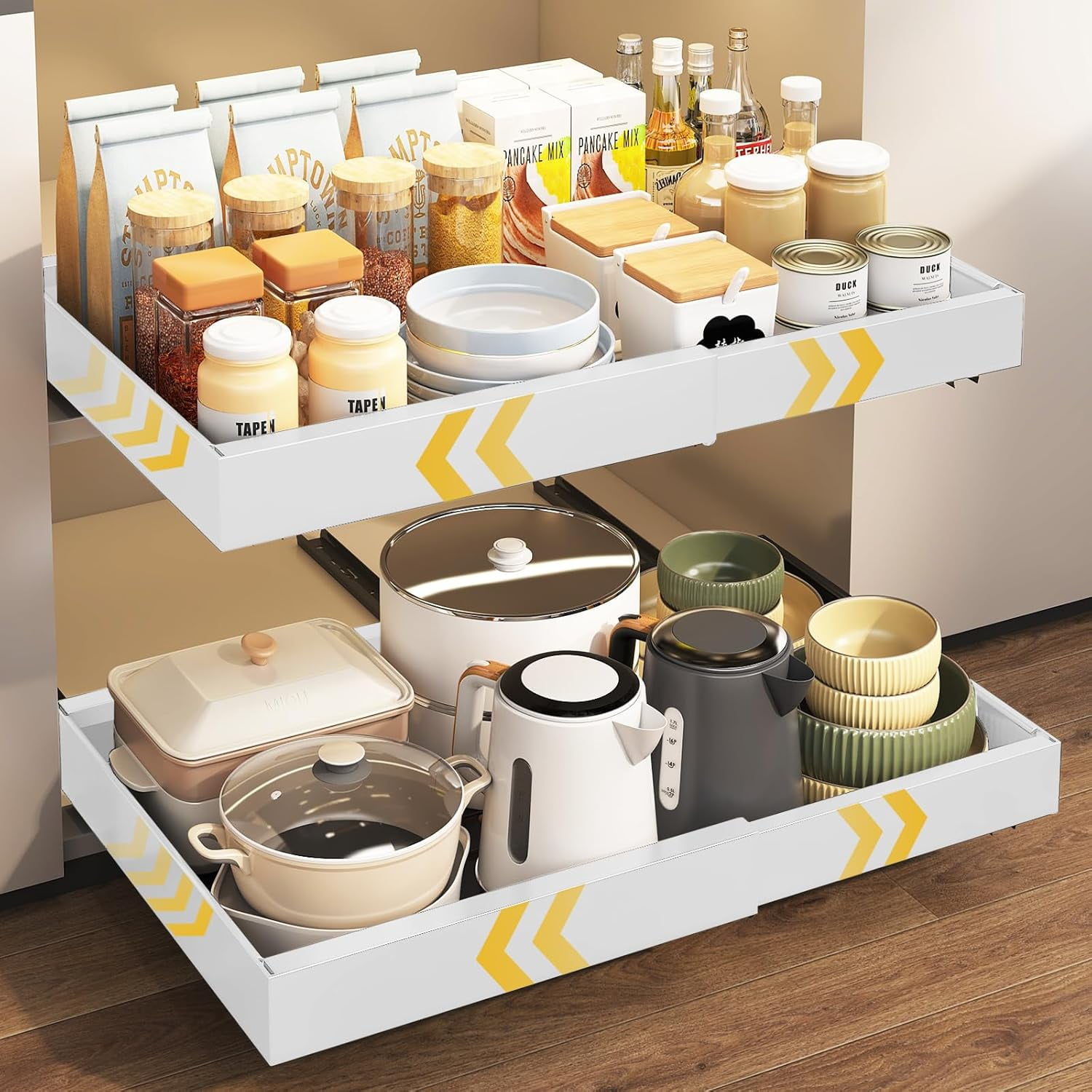 2Pack Expandable Pull-Out Cabinet Organizer 21" Deep Slide Out Drawers ...