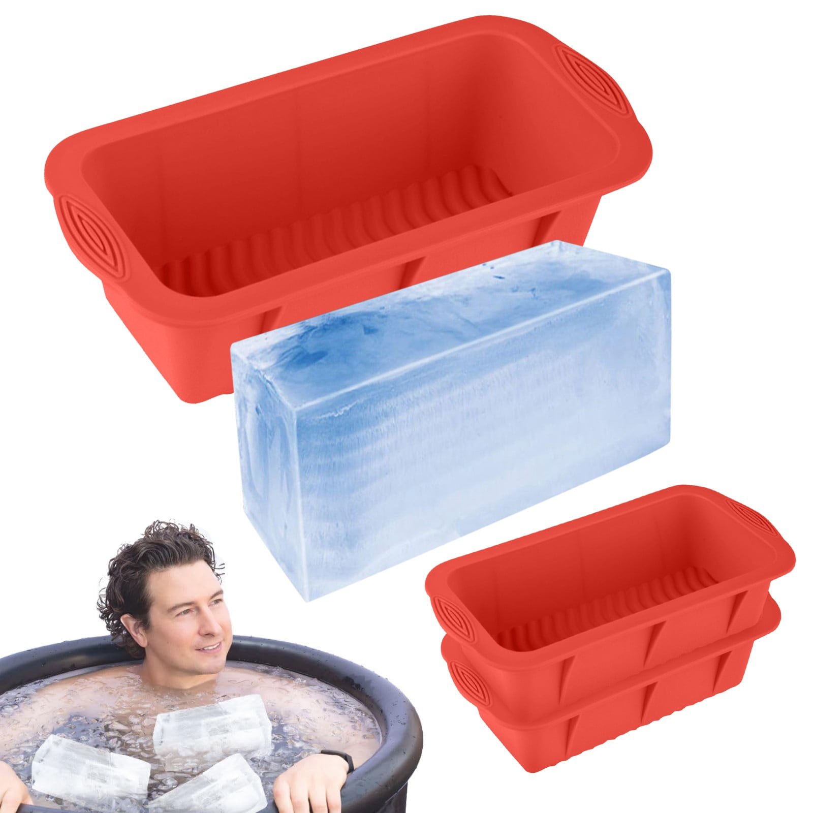 2PC Large Silicone Ice Cubes Molds Reusable Giant Ice Cubes Bricks ...