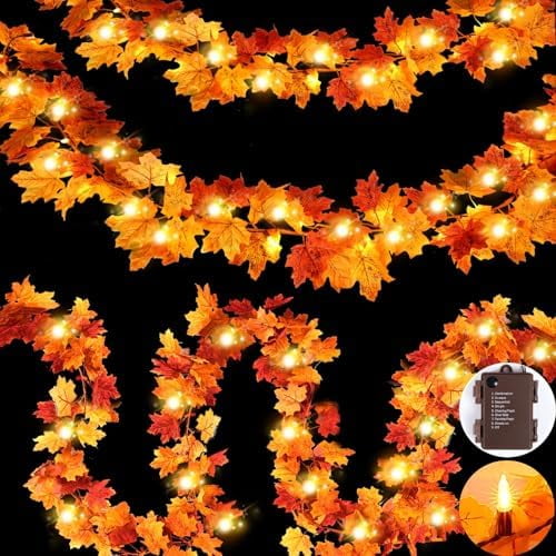 2Pack Fall Garland with Lights Battery Operated,Tatal 20Ft 100 LED Fall ...